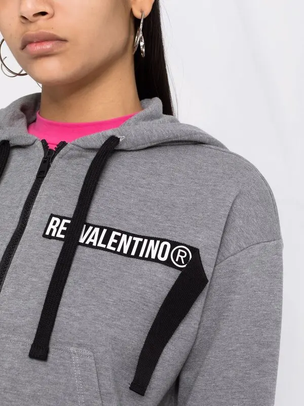 Red Valentino Logo-Panel Cropped Zip-Front Hoodie In Grey - 53