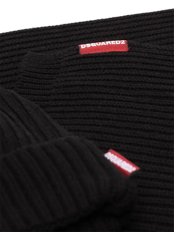 Dsquared2 Knitted Beanie Hat And Scarf Set - Black