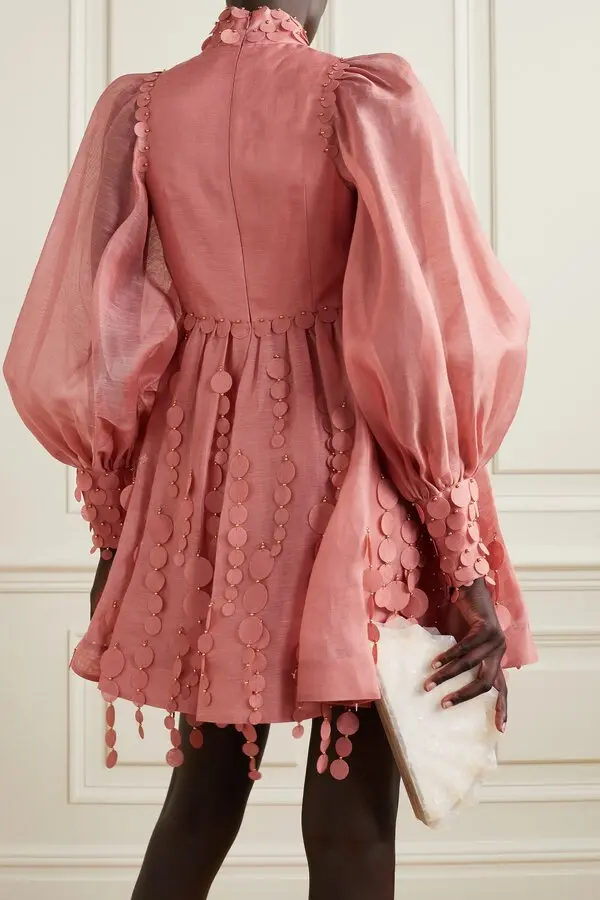 Zimmermann Concert Disc Embellished Cutout Linen And Silk-Blend Mini Dress  In Pink - 40% Off | Editorialist