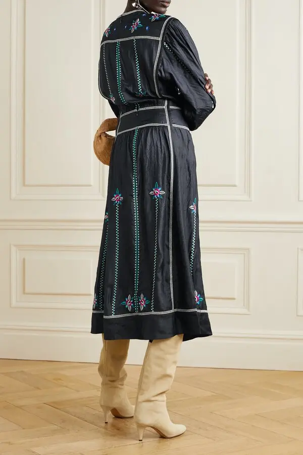 Isabel Marant Caroline Embroidered Midi Dress In Gray - 70% Off |  Editorialist