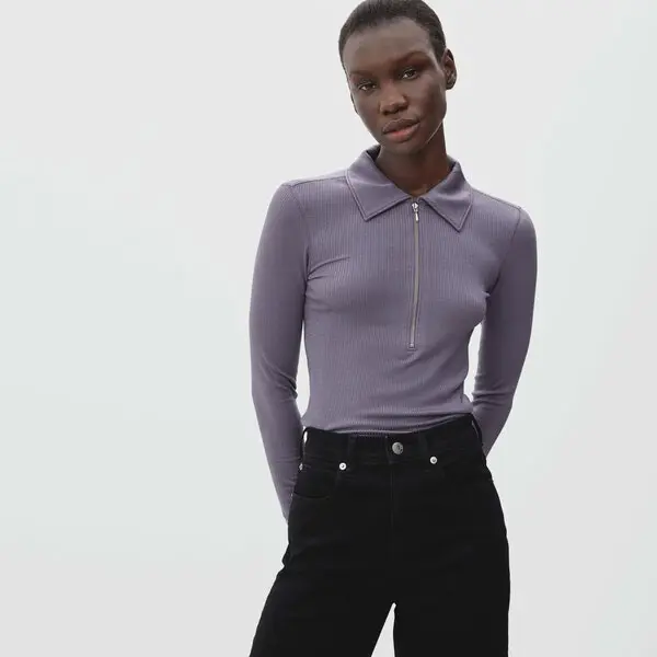 Everlane Super-Soft Zip Polo Shirt - Dark Plum | Editorialist