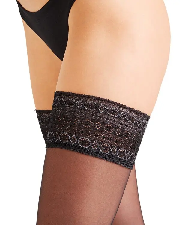 Falke Seidenglatt 15 Lace Top Thigh Highs - Black