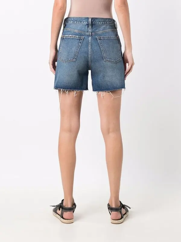 Boyish Raw-edge High-waisted Denim Shorts