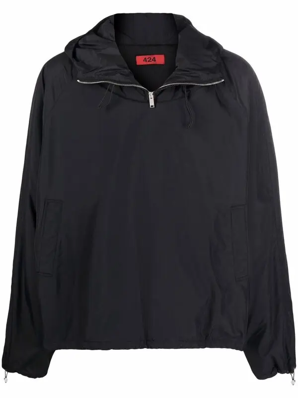 424 Pullover Hooded Windbreaker Jacket - Black