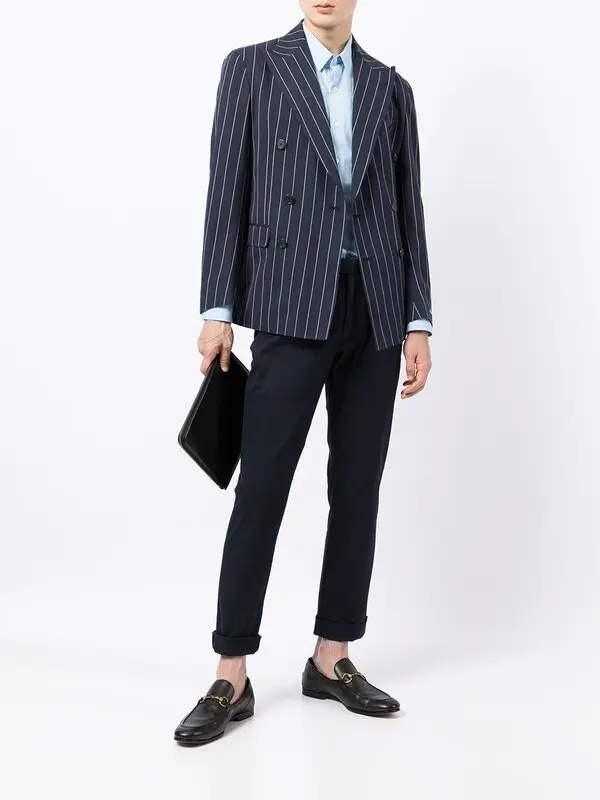 Polo Ralph Lauren Pinstriped Double-breasted Blazer - Blue