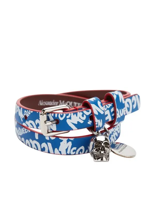 Alexander McQueen Graffiti Leather Wrap Bracelet