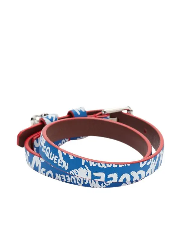 Alexander McQueen Graffiti Leather Wrap Bracelet