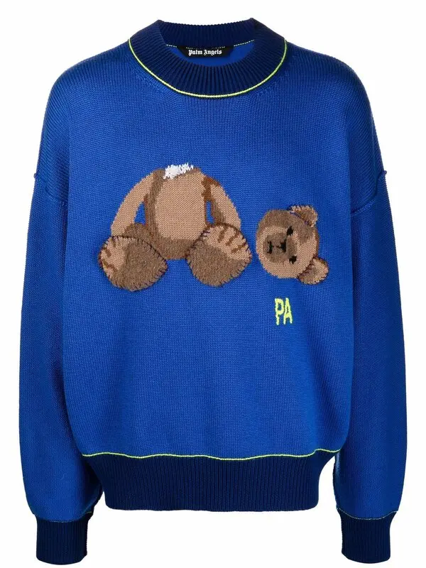 Palm Angels Intarsia-knit Teddy Bear Jumper - Blue