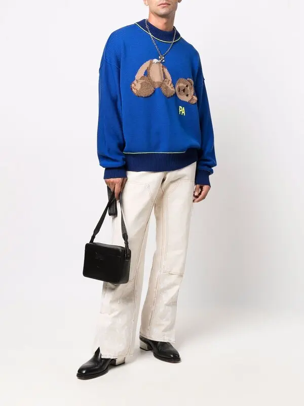 Palm Angels Intarsia-knit Teddy Bear Jumper - Blue
