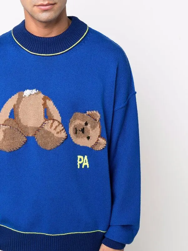 Palm Angels Intarsia-knit Teddy Bear Jumper - Blue