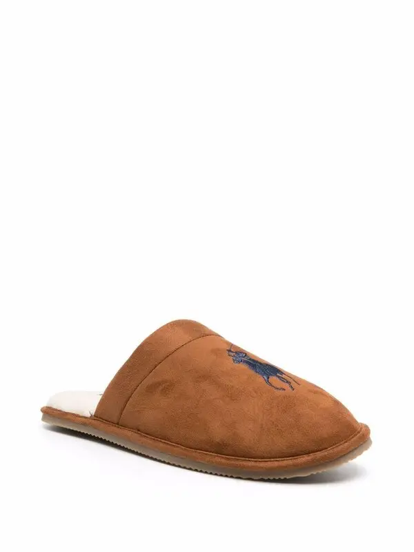 Polo Ralph Lauren Polo Pony Embroidered Slippers - Brown