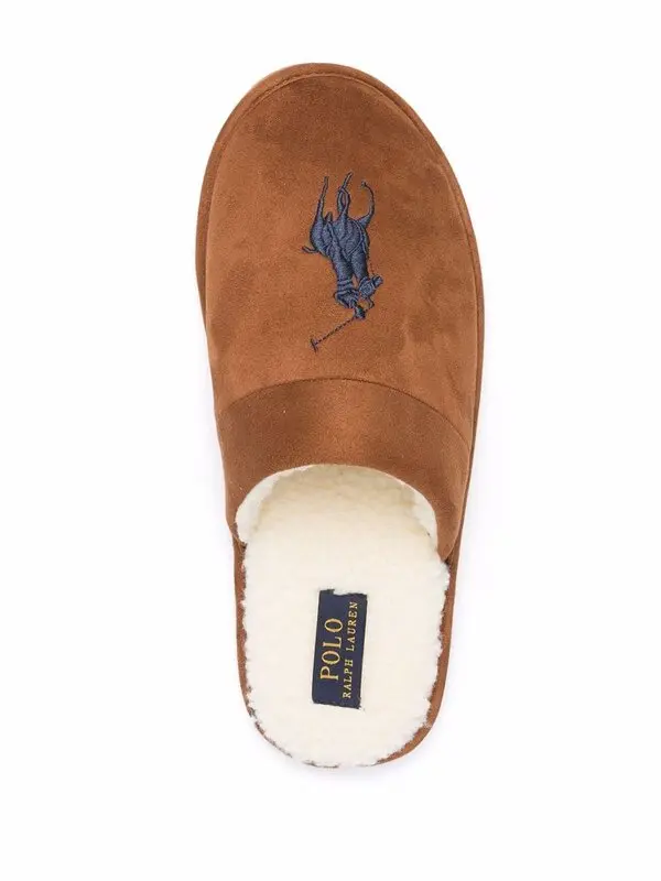 Polo Ralph Lauren Polo Pony Embroidered Slippers - Brown
