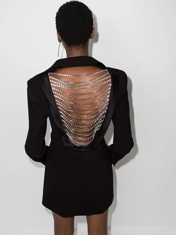 AREA Backless Crystal-trim Blazer Mini Dress