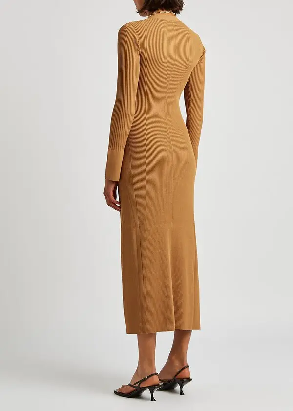 A.L.C. Tamara Rust Ribbed-Knit Midi Dress - Brown | Editorialist