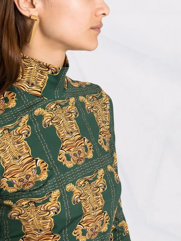 La DoubleJ Tiger Tile-print Turtleneck Top