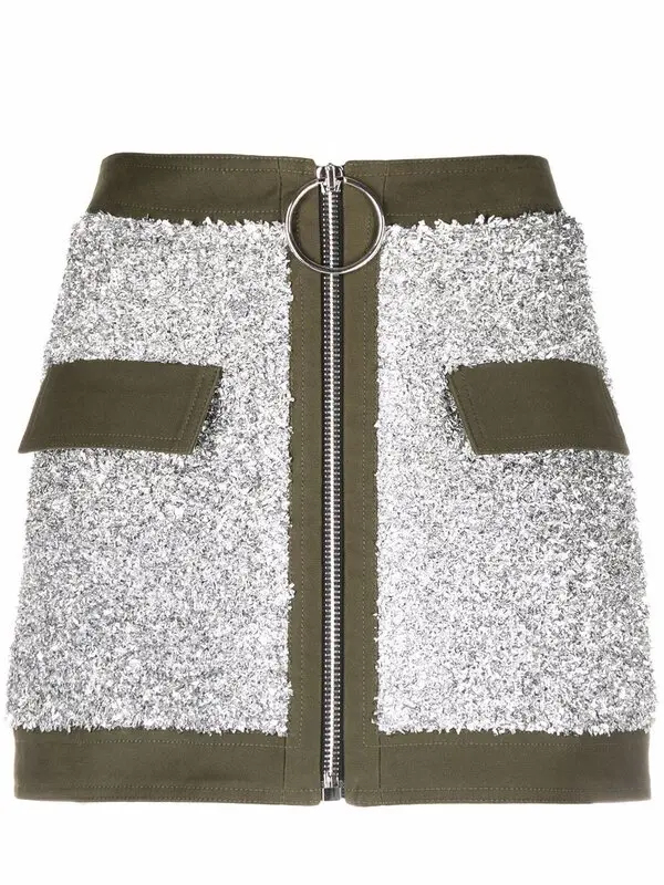 Balmain Contrast-trim Zipped Skirt - Silver