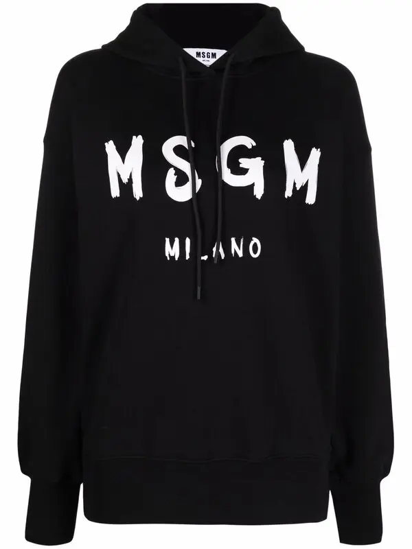MSGM Logo-print Cotton Hoodie - Black