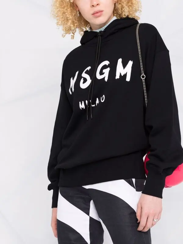 MSGM Logo-print Cotton Hoodie - Black