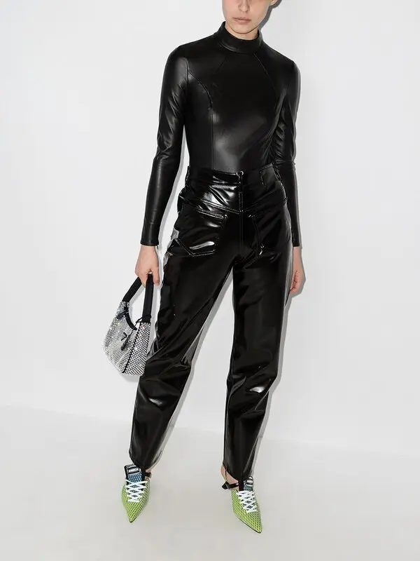 Wolford × Amina Muaddi ボディスーツ MサイズEU38黒 Wolford X Amina Muaddi Faux-Leather Bodysuit - Black | Editorialist