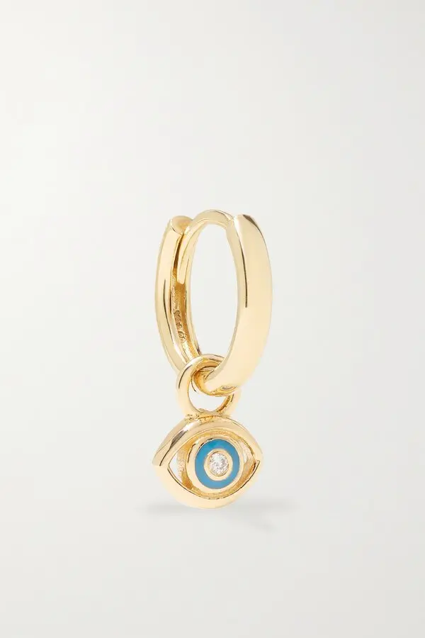 Alison Lou Evil Eye Diamond And Enamel Single Hoop Earring - Gold