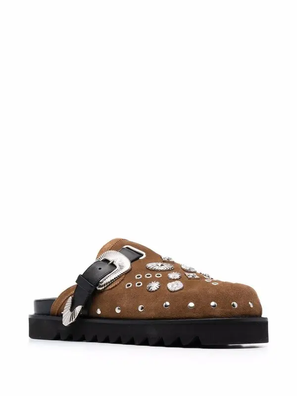 TOGA VIRILIS Stud-embellished Buckled Clogs - Brown