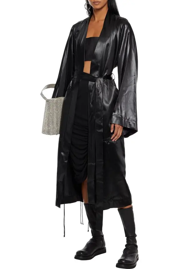 Rick Owens Coated Satin Kimono In Black - 65% Off | Editorialist