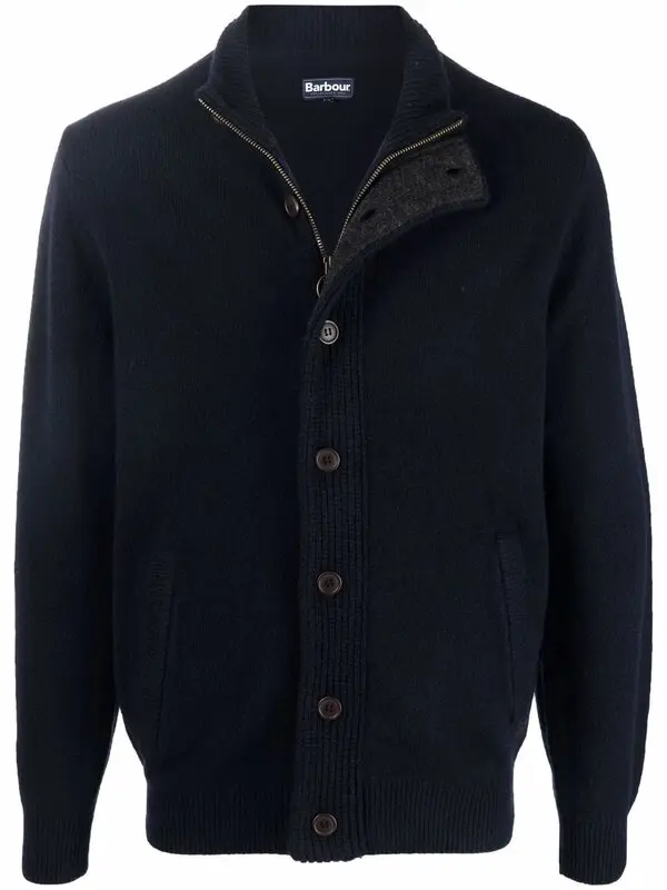 Barbour High-neck Wool Cardigan - Blue