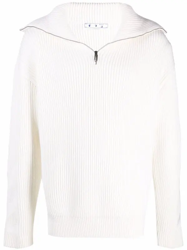 Off-White Zipped Rib Knitted Jumper