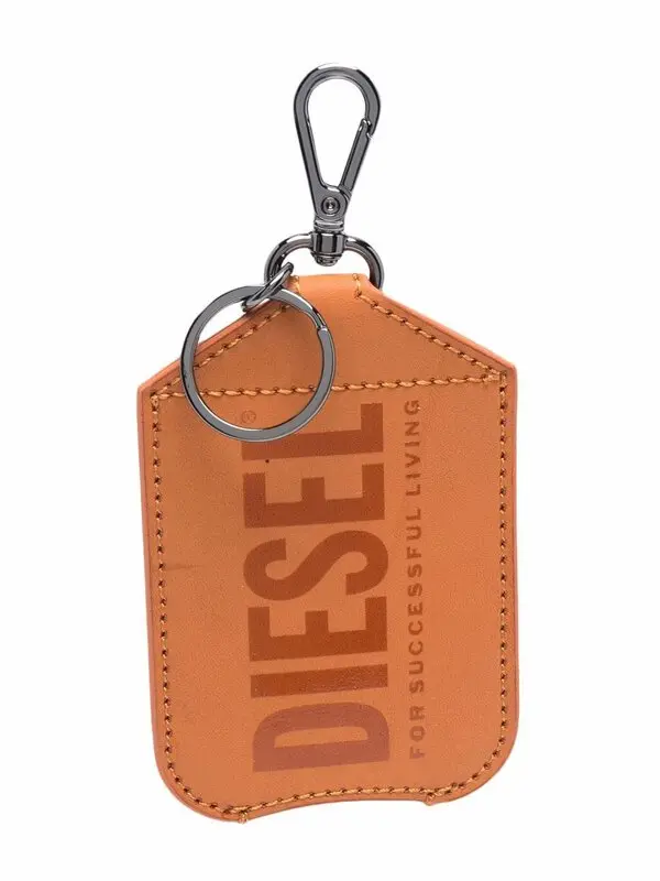 DIESEL® Logo Embellished Vegan Leather Sanitiser Holder Keyring - Brown