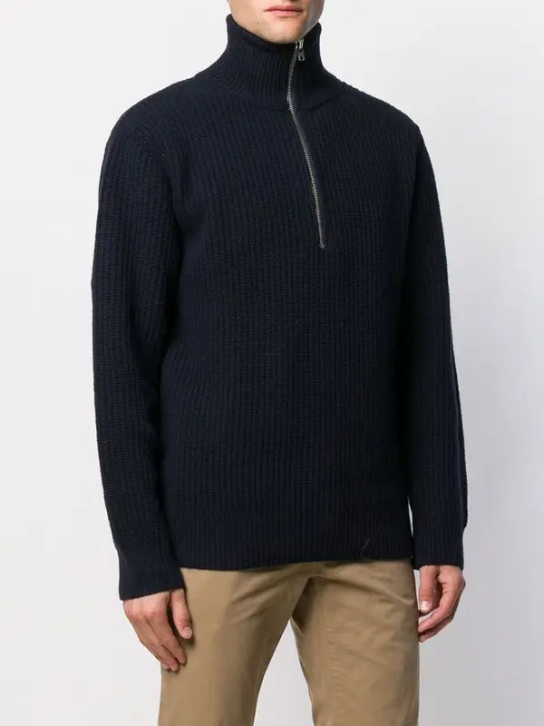 Closed Ribbed Wool Half-zip Sweater