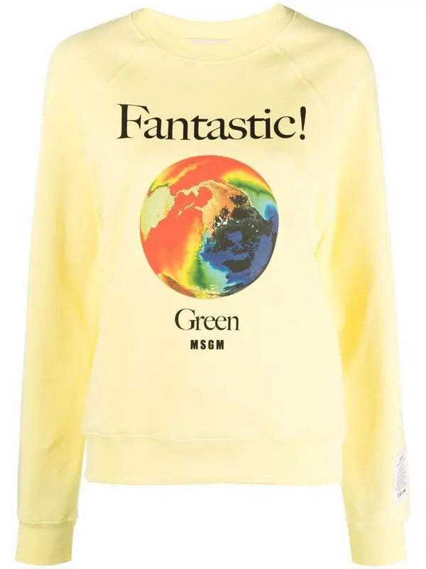 MSGM Logo-print Crew Neck Sweatshirt - Yellow