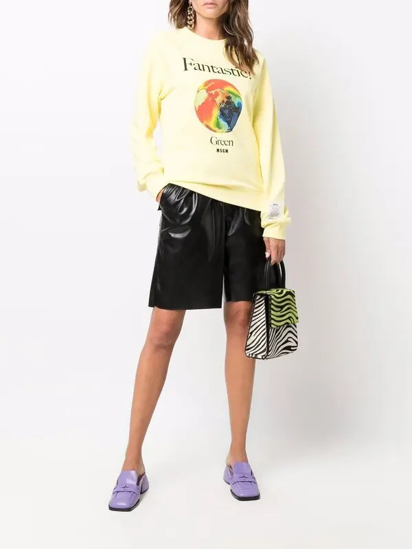MSGM Logo-print Crew Neck Sweatshirt - Yellow