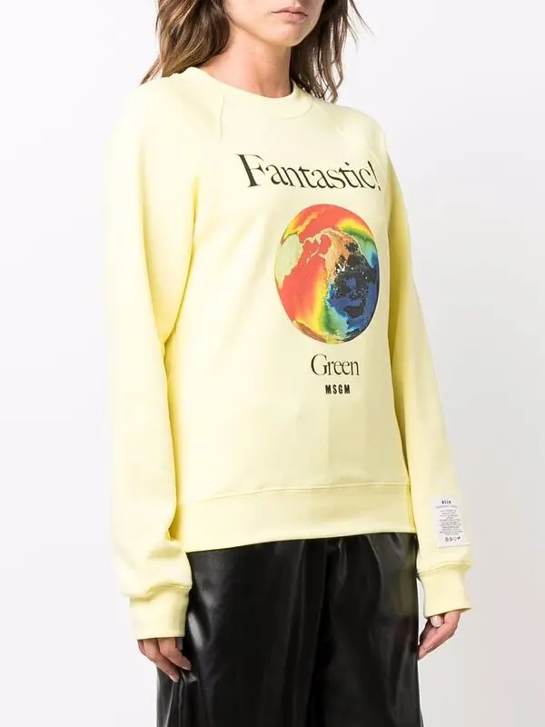 MSGM Logo-print Crew Neck Sweatshirt - Yellow