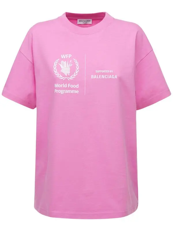 Balenciaga Wfp Logo Cotton T-shirt - Pink,white | Editorialist