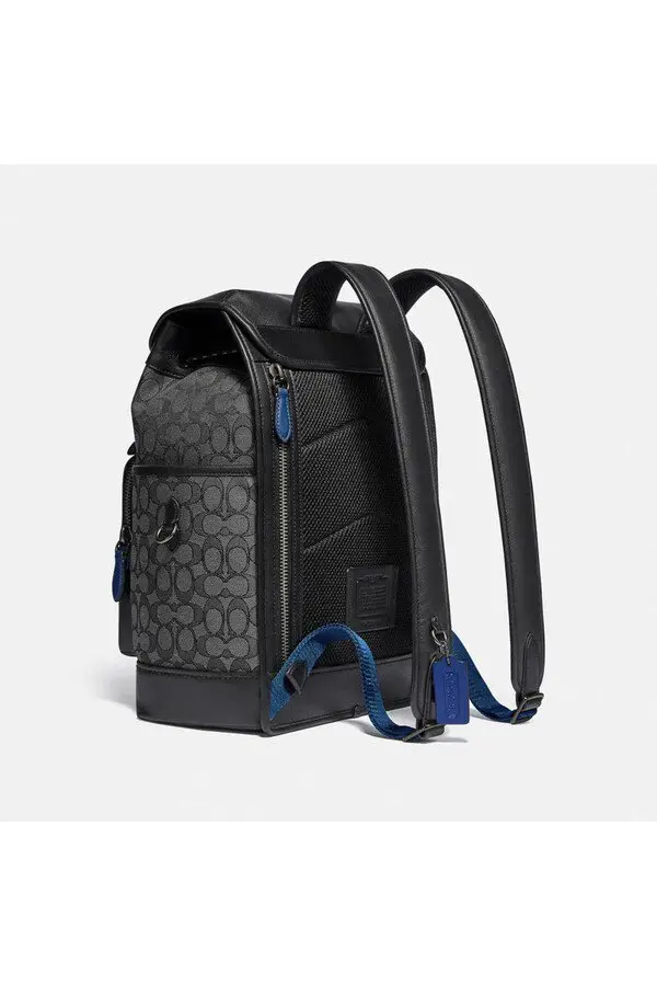 Coach League Flap Backpack In Signature Jacquard - Charcoal