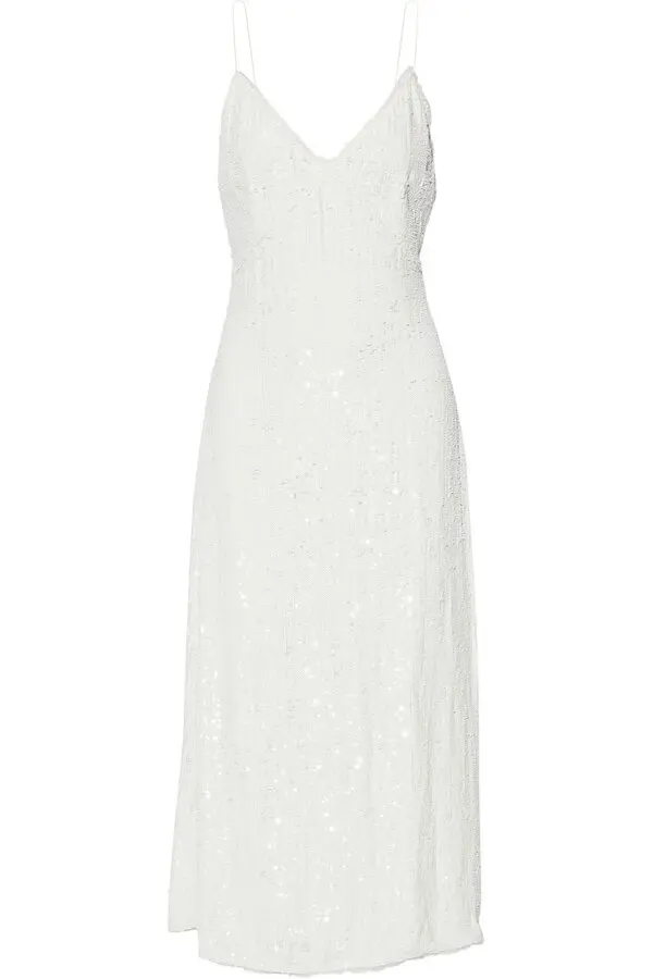 Magda Butrym Hawaii Frayed Sequined Chiffon Midi Slip Dress In White - 60%  Off | Editorialist