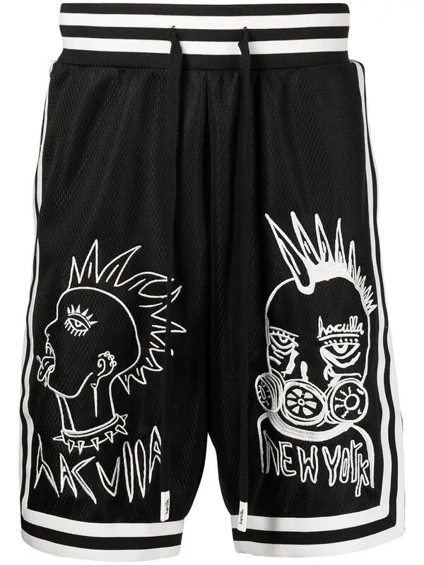 HACULLA. Embroidered Mesh-panel Basketball Shorts - Black