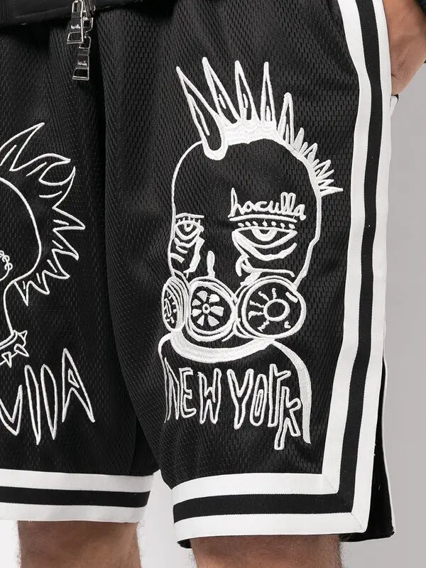 HACULLA. Embroidered Mesh-panel Basketball Shorts - Black