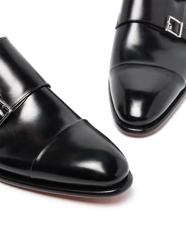 Santoni Carter Leather Monk Shoes - Black