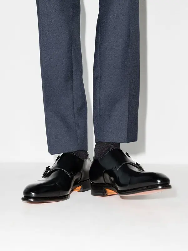 Santoni Carter Leather Monk Shoes - Black