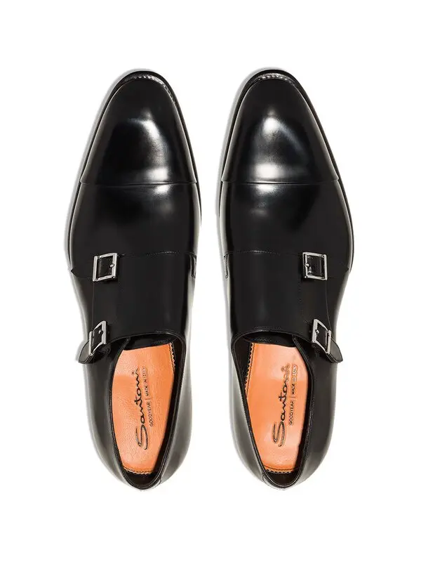 Santoni Carter Leather Monk Shoes - Black