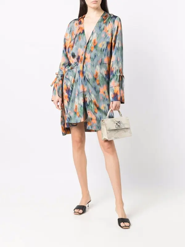 Off-White Abstract-print Draped Dress - Orange