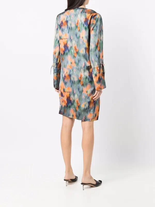 Off-White Abstract-print Draped Dress - Orange