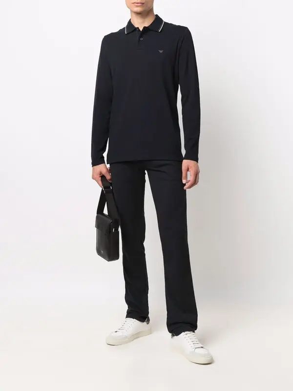 Emporio Armani Longsleeved Logo-print Polo Shirt - Blue