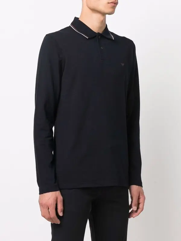 Emporio Armani Longsleeved Logo-print Polo Shirt - Blue