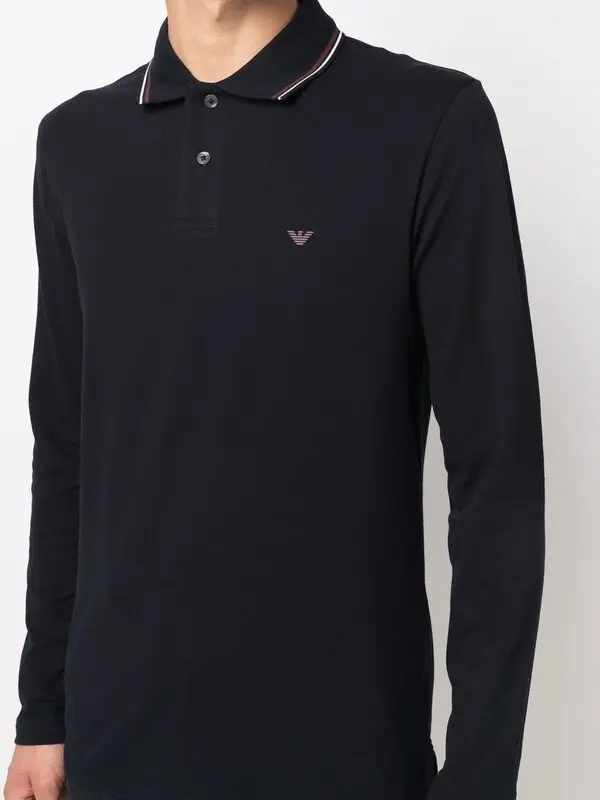 Emporio Armani Longsleeved Logo-print Polo Shirt - Blue