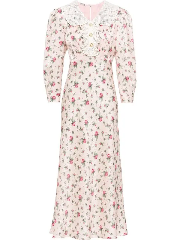 Miu Miu Floral-Print Silk Dress - Pink | Editorialist