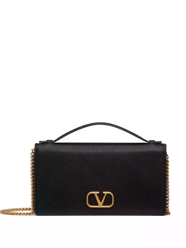 Valentino Garavani Vlogo Signature Grainy Calfskin Wallet With Chain - Black