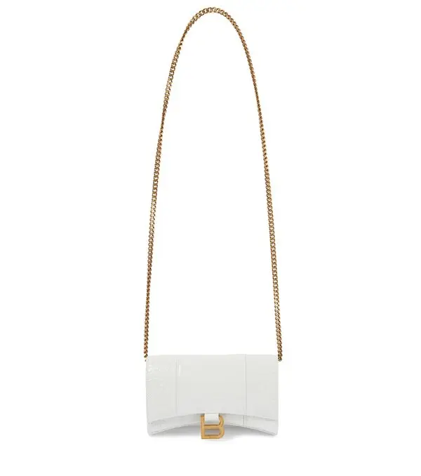 Balenciaga Hourglass Leather Wallet On Chain - White
