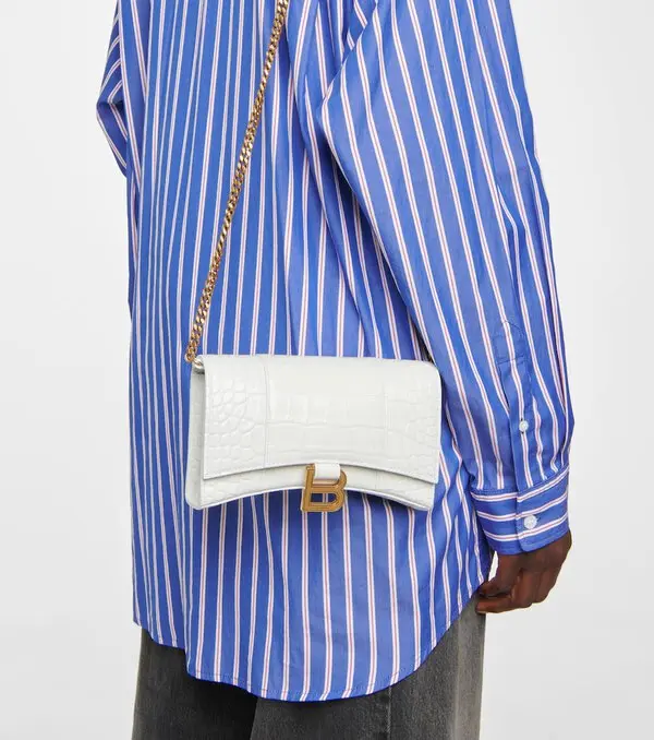 Balenciaga Hourglass Leather Wallet On Chain - White | Editorialist